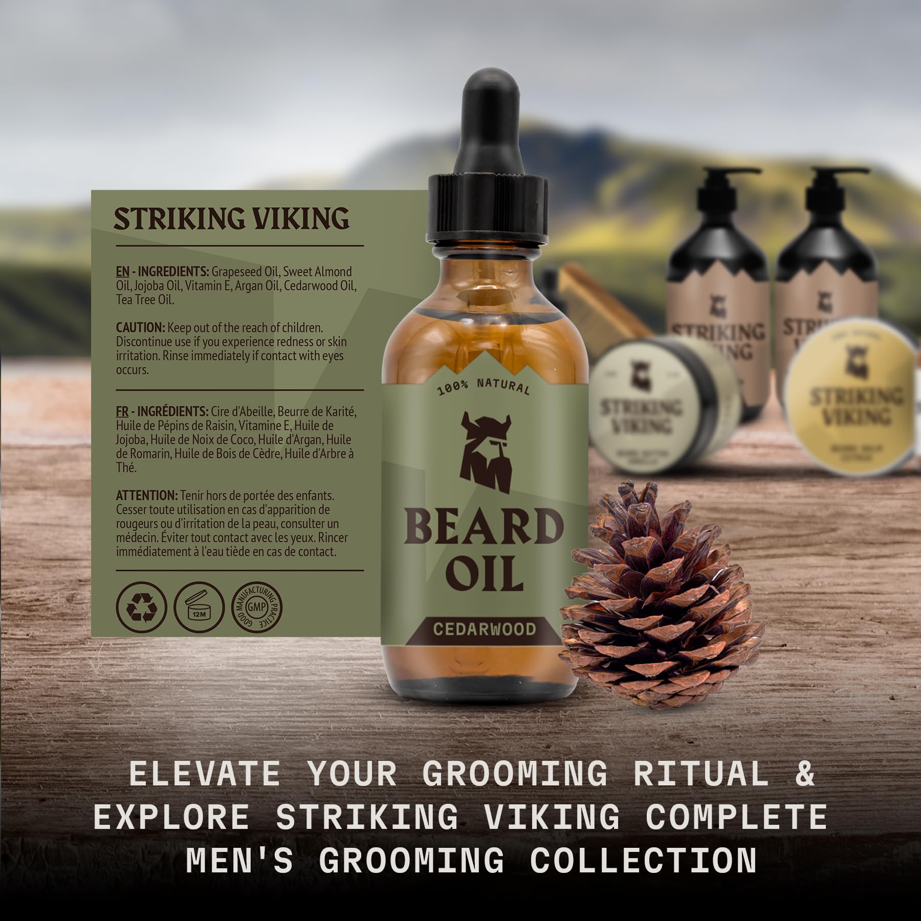 Striking Viking Cedarwood Beard Oil, Large 2 Oz - Natural Formula with Tea Tree, Argan & Jojoba Blend - Softens, Smooths & Strengthens Beard - Scented Oil for Men