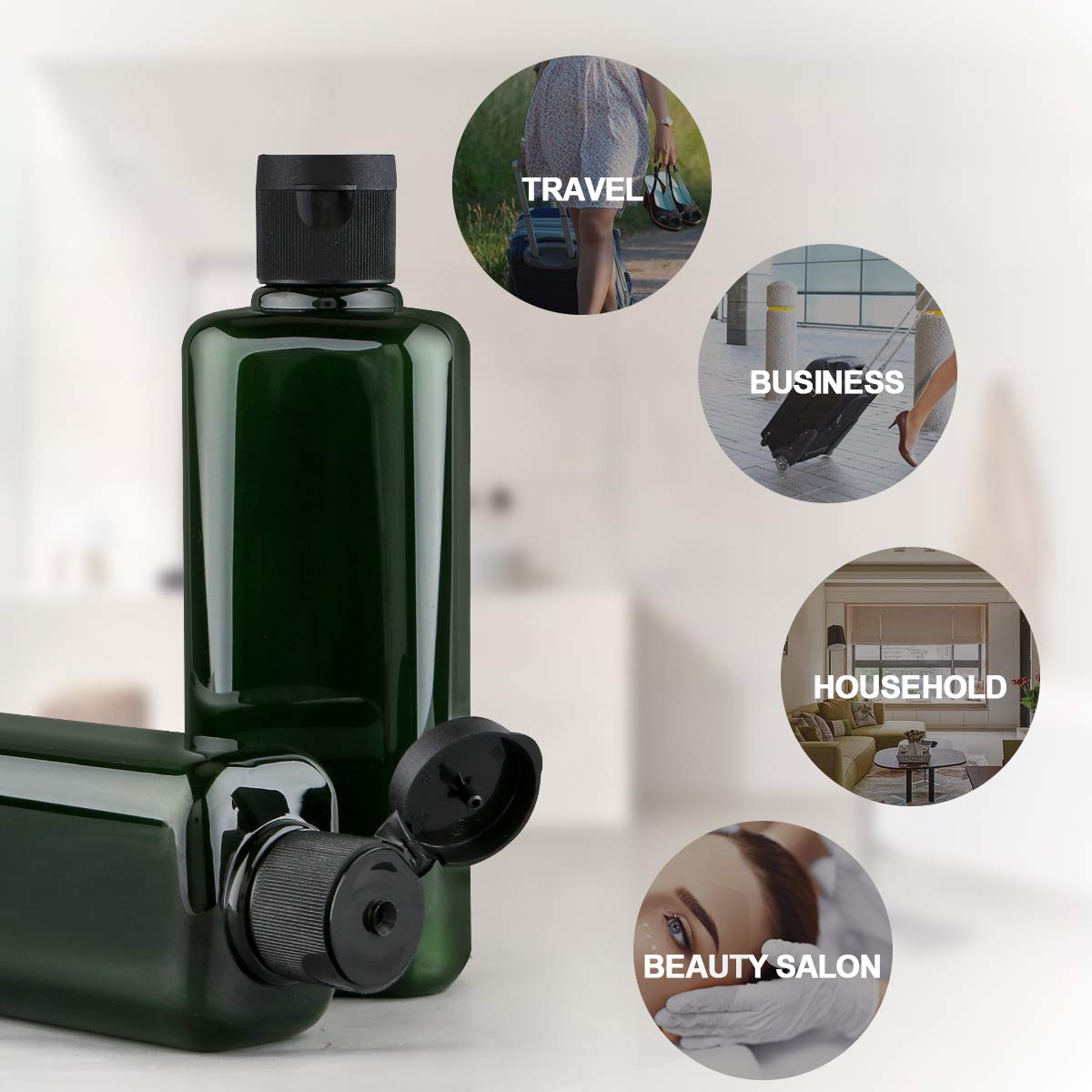 Sdootbeauty Plastic Empty Bottles Squeeze Bottles with Flip Cap, Flip Cap Bottle - Pack of 2, 200ml/6.7oz Green
