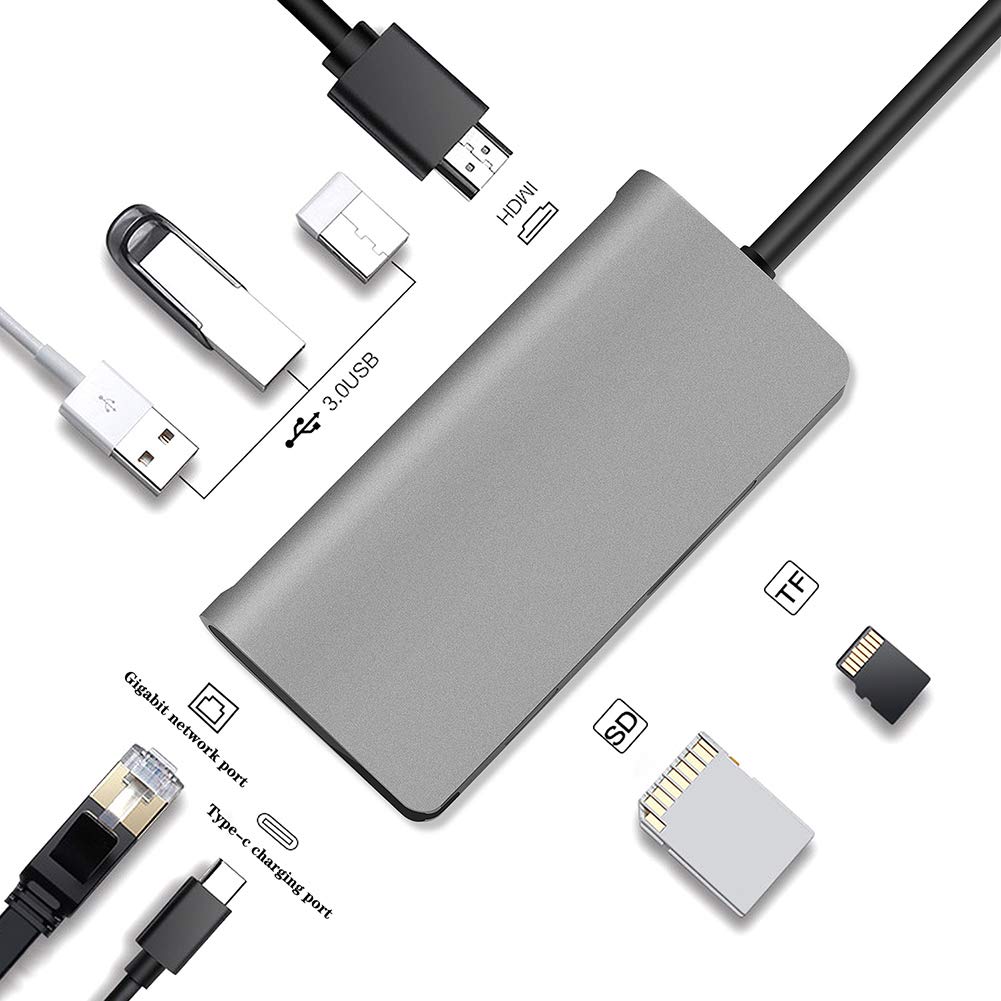 XUNMAIFHB Portable Docking Station,Type-C 8-in-1 Docking Station usb3.0 hub Computer HDMI Converter HDMI 4k, USB 3.0, SD/TF, Type-c, RJ45 Fast Transmission