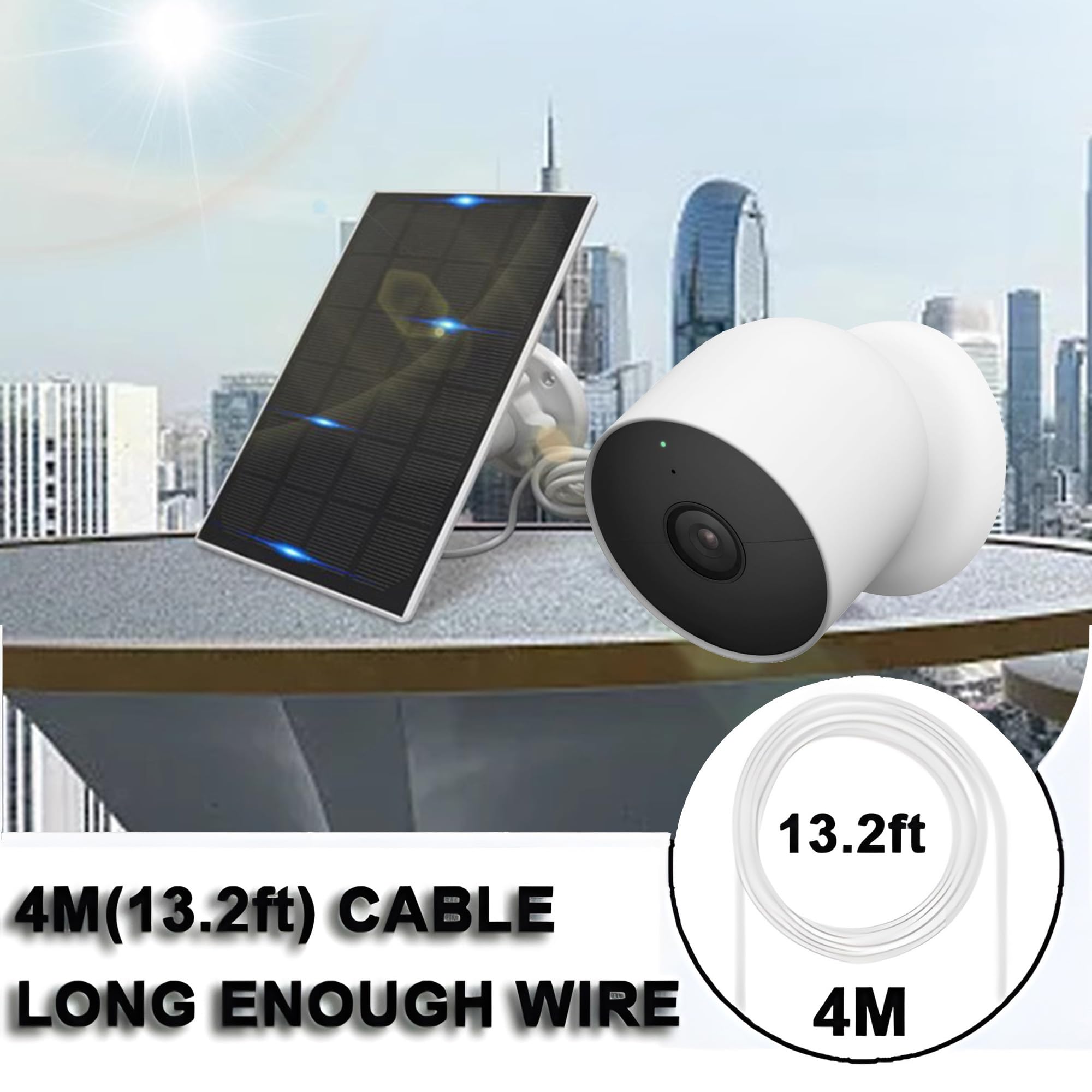 3w Solar Panel Compatible with Google Nest Camera Outdoor & Indoor & 2nd Generation (Battery Version) Cameras, Weather Resistant, Easy Install,IP66 Waterproof,4m Charging Cable (3W one Packed)