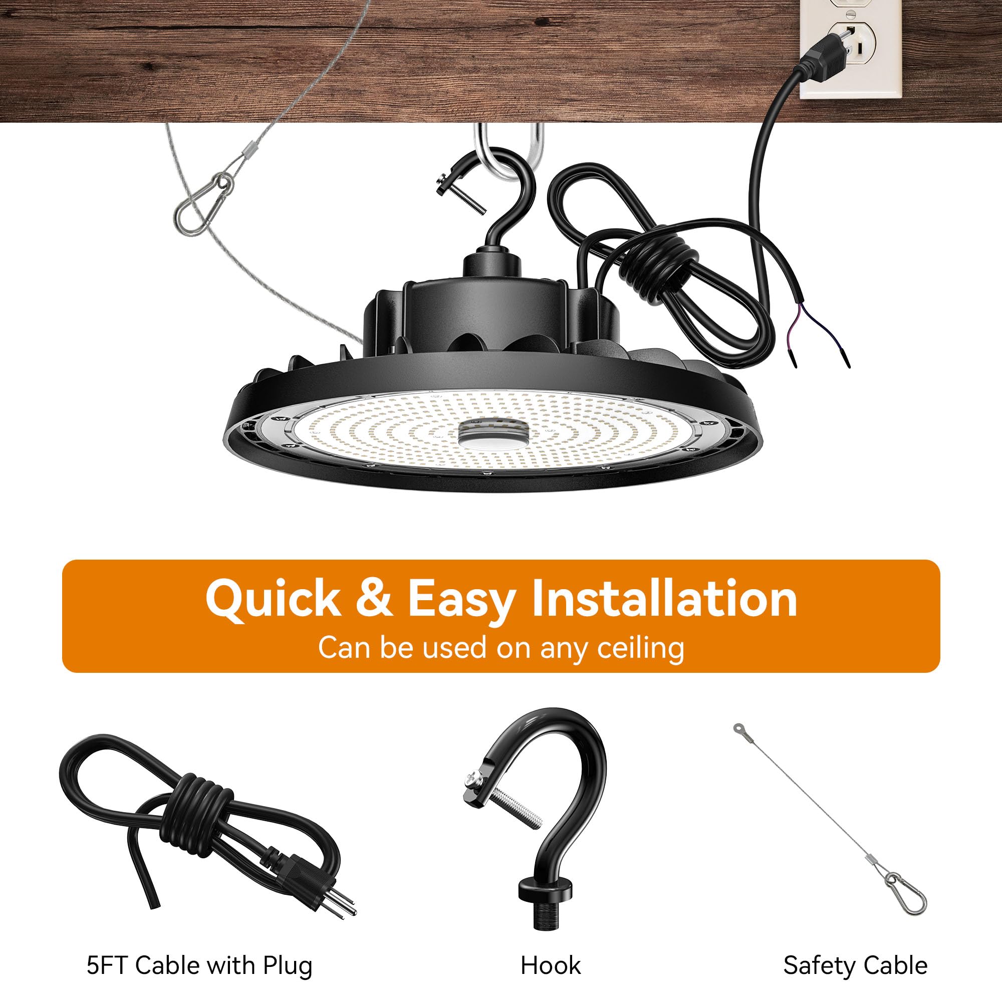 SHINEWOO UFO LED High Bay Light 240W 36,000lm 5000K Daylight, High Bay LED Shop Light 0-10V Dimmable with US Plug 5β Cable, Commercial LED Warehouse Lights, Factory Area Lighting Fixture, 2PCS