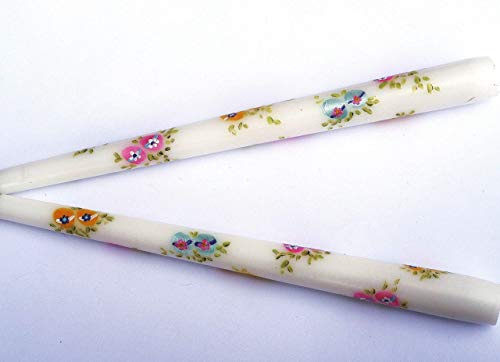 Decorative Hand Painted Pastel Easter Egg and Flowers Taper Candles Spring Decorations for the Home Table Decor