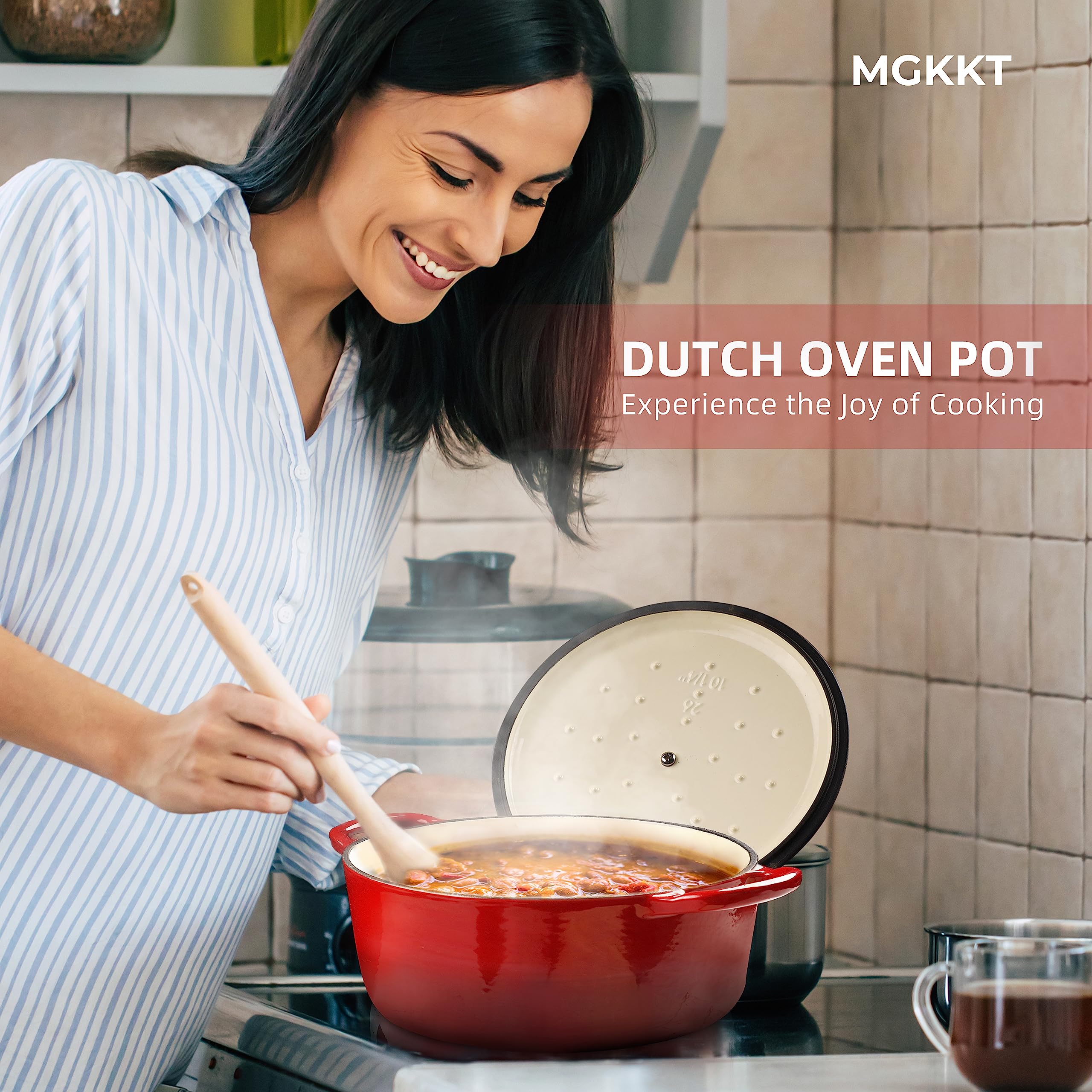4.5 Quart Enamel Cast Iron Dutch Oven with Loop Handles, Covered Dutch Oven, Enamel Stockpot with Lid, Red