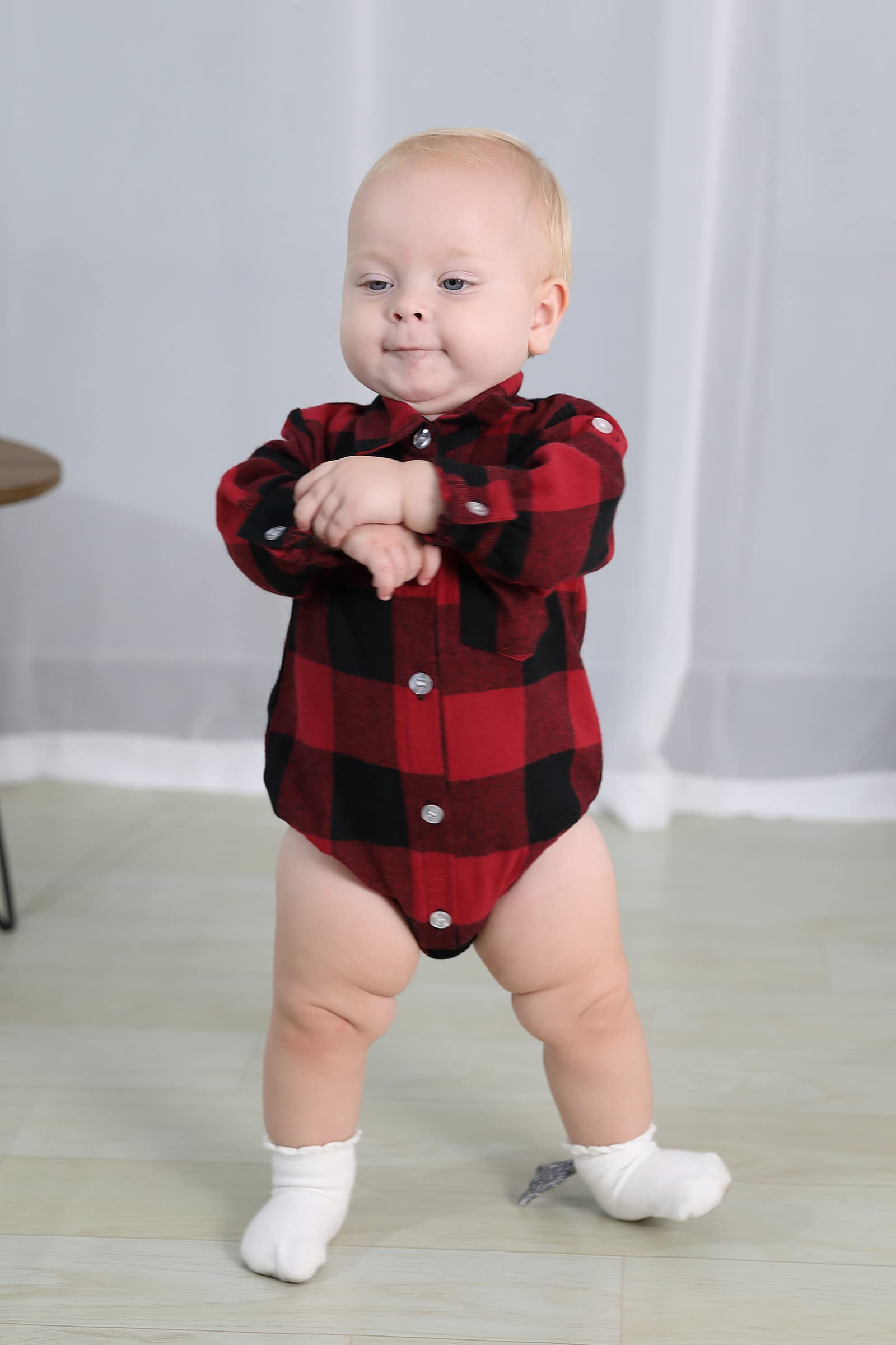 HAPPYMA Newborn Baby Boy Girls Plaid Outfit Flannel Romper Tops Infant Long Sleeve Button Down Plaid Casual Bodysuit Clothes