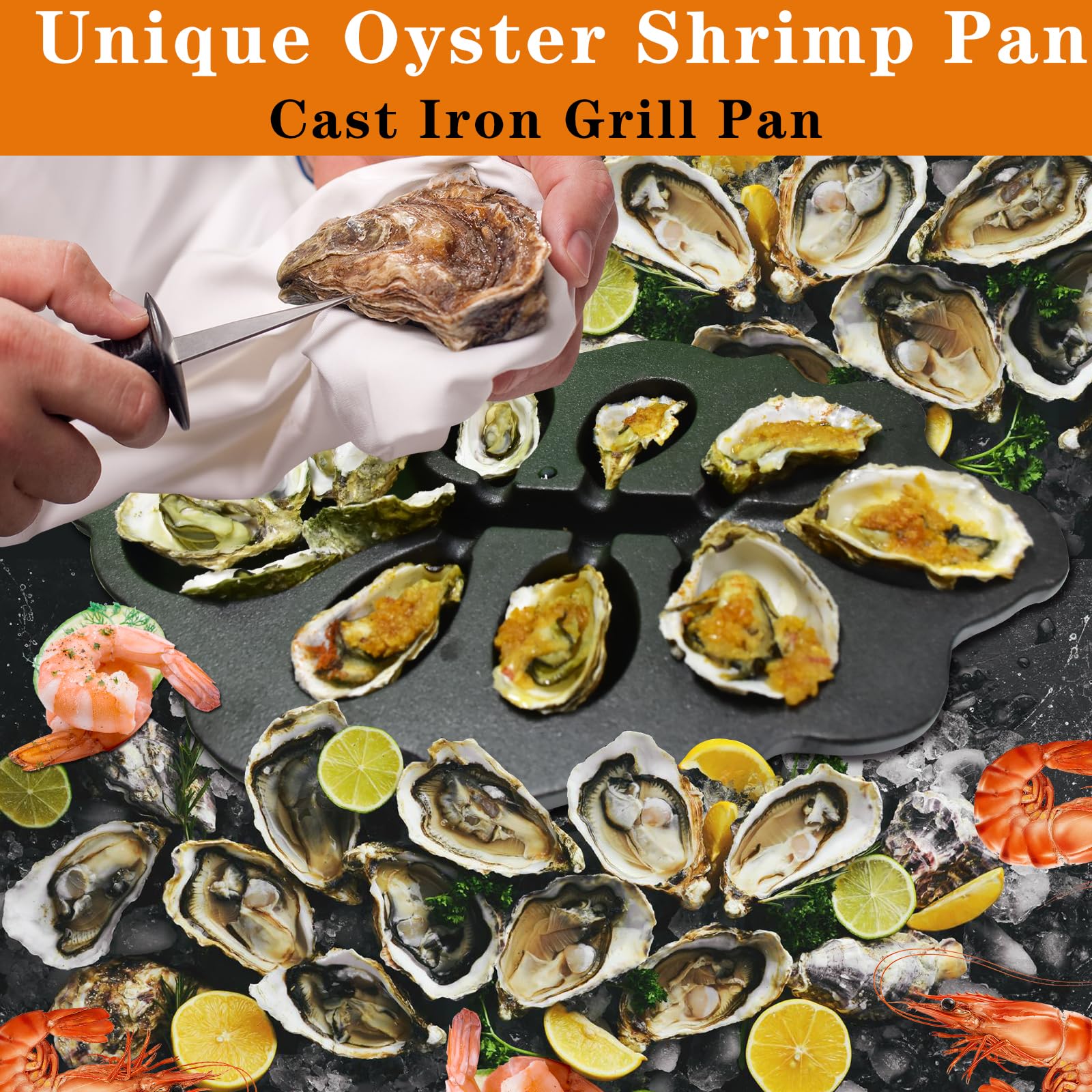 BOLVOUD Cast Iron Oyster Grill Pan, Cast-Iron Oyster Pan for Oven Grill