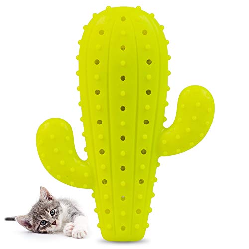 Pet Craft Supply Cactus Interactive Cat Toy Chew Toy Teeth Cleaning Bite Resistant 100% Natural Rubber with Bonus Catnip and Silvervine Bags for Kittens and Adult Cat