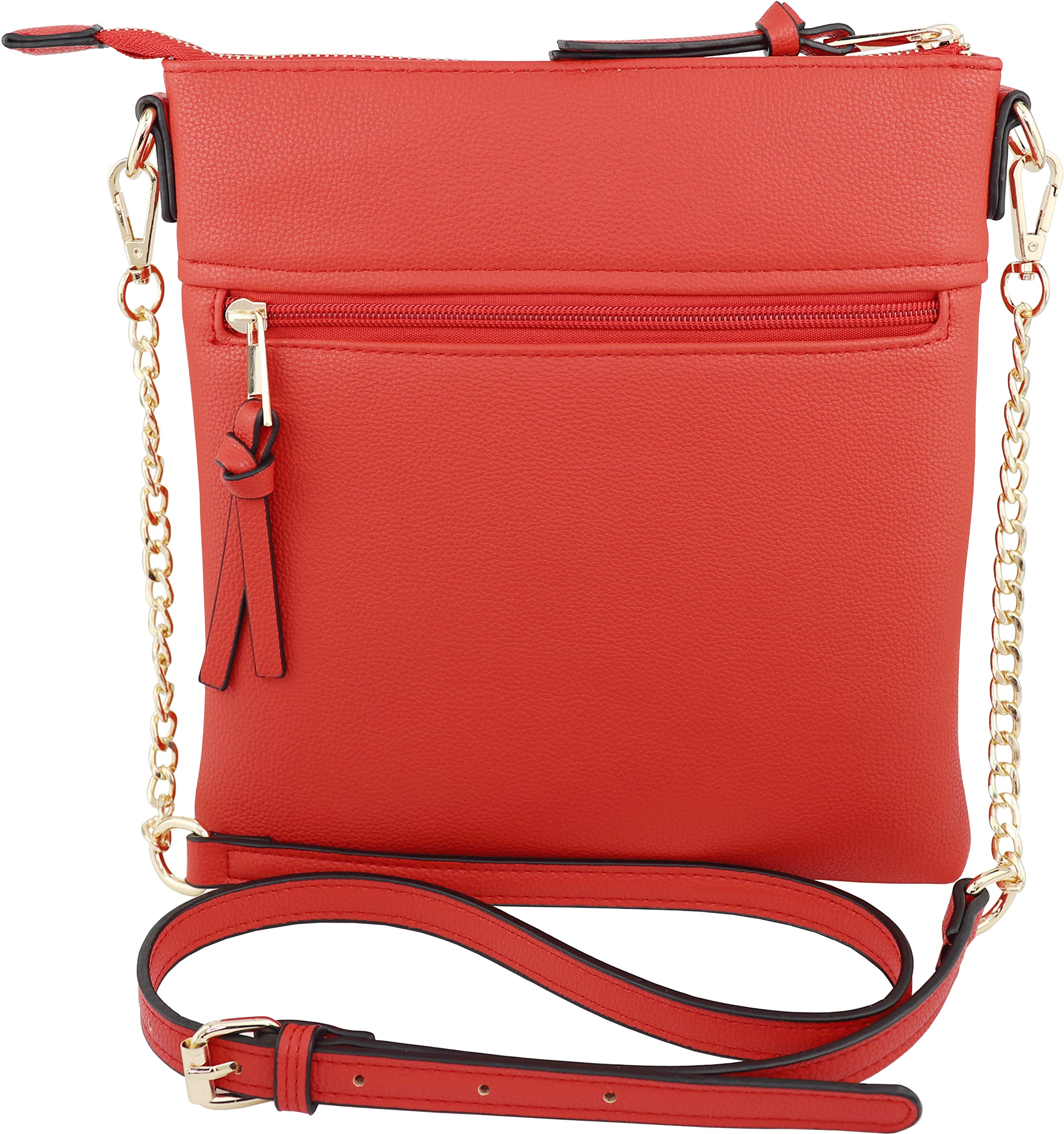B BRENTANO Vegan Double-Zipper Crossbody Bag with Chain Strap (Hazelnut)