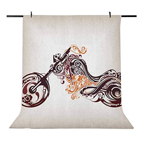 3x5 FT Manly Vinyl Photography Background Backdrops,Motorbike Shape with Curvy Lines Floral Ornamental Design Artwork Background for Graduation Prom Dance Decor Photo Booth Studio Prop Banner