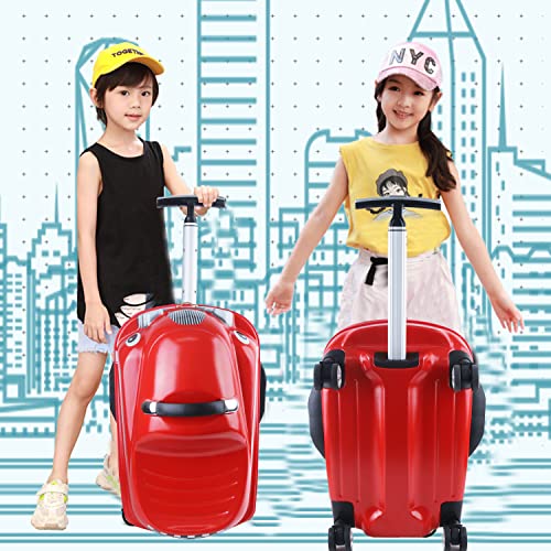 ELDA 20" Kids Ride-on Travel Suitcase Trolley Children's Carry On Hardside Rolling Luggage with Wheels,TSA Lock,Car Design for Boys Girls