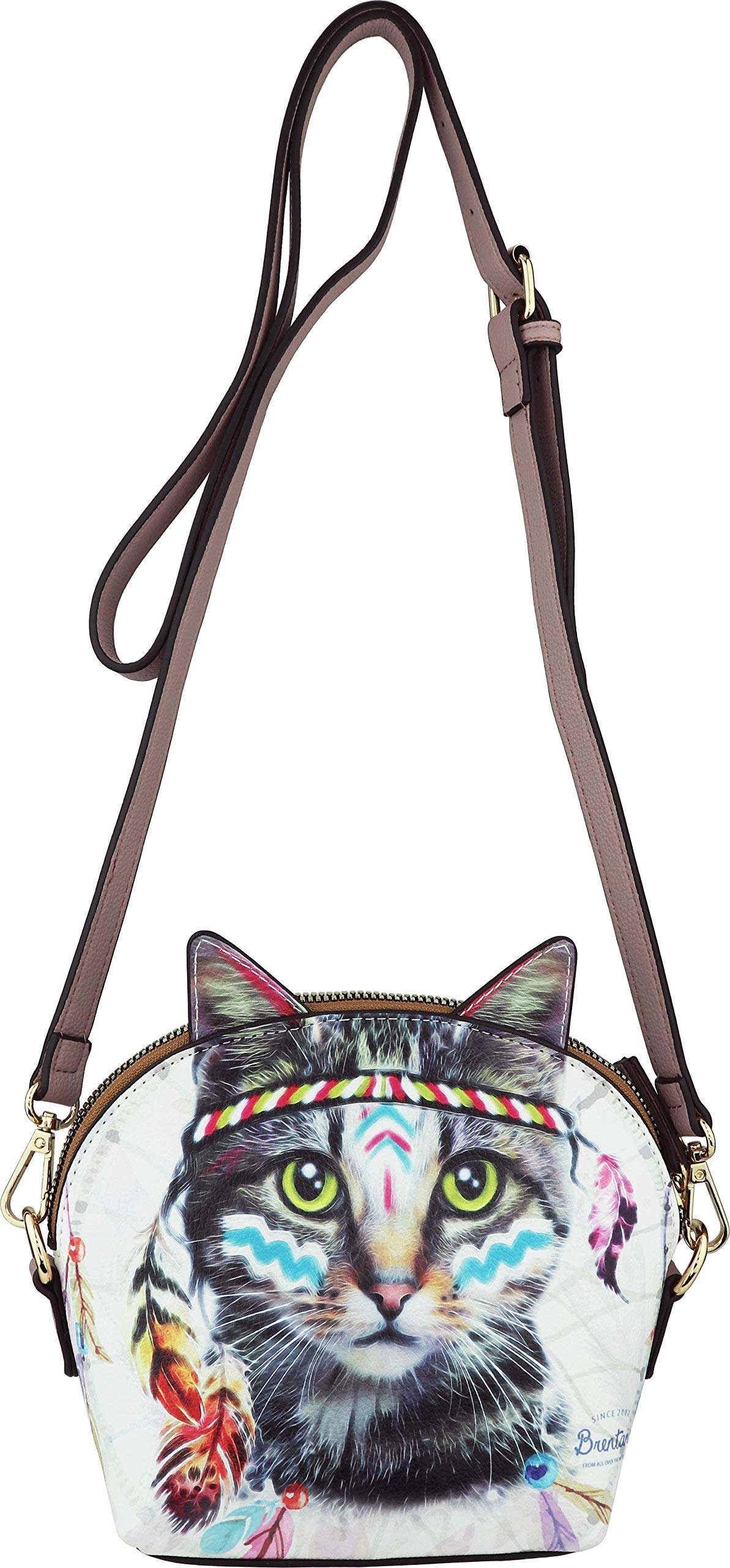B BRENTANO Vegan Cute Bohemian Cat Animal 3-D Ear Crossbody Handbag (Boho Feline)