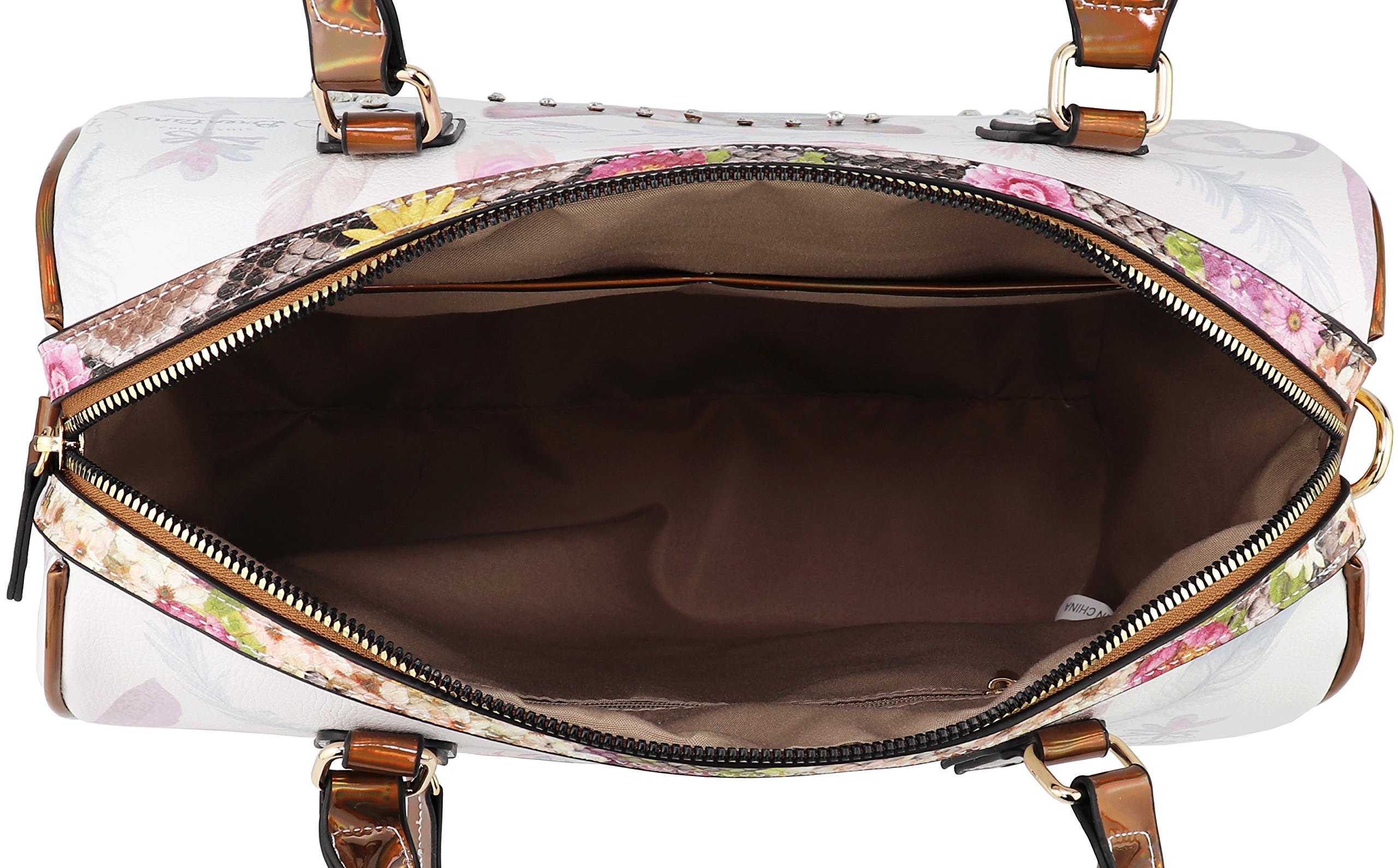 B BRENTANO Vegan Cute Animal Graphic Top Handle Boston Shoulder Bag with Rhinestones (Cozy Dog Wagon.)