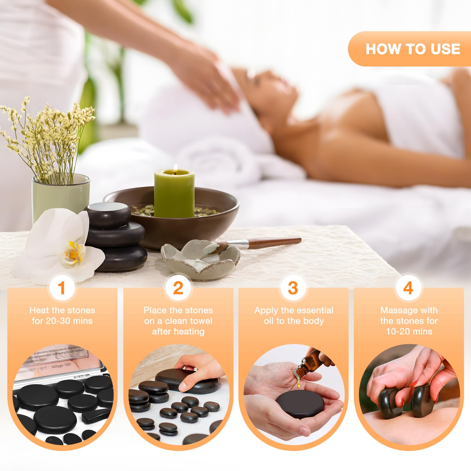 SLIMSTY Hot Stones Massage Set, 18 Pcs Basalt Hot Stones with Heater Kit, Massage Stones for Professional or Home spa, Relaxing, Healing, Pain Relief