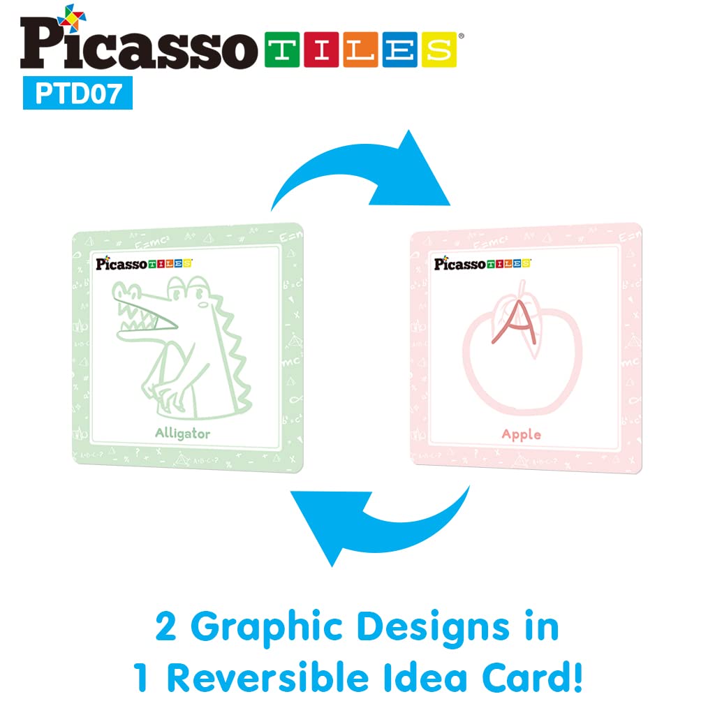 PicassoTiles Magnetic Building Tiles Learning Set with Animal, Food and Letters Card Magnet Block Combo Set Attachable Magnify STEM Educational Construction Set for Boys & Girls Ages 3+