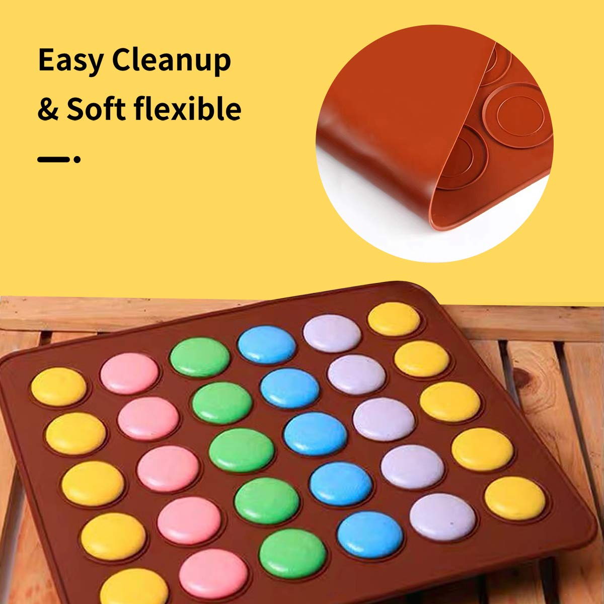 Akingshop Silicone Macaron Baking Mats, 2 Non-Stick Silicone Baking Mats, Food Safe Baking Mat, Great For Macaron, Cookies, Bread, Pastry, Dessert (2Pcs 48Capavity)
