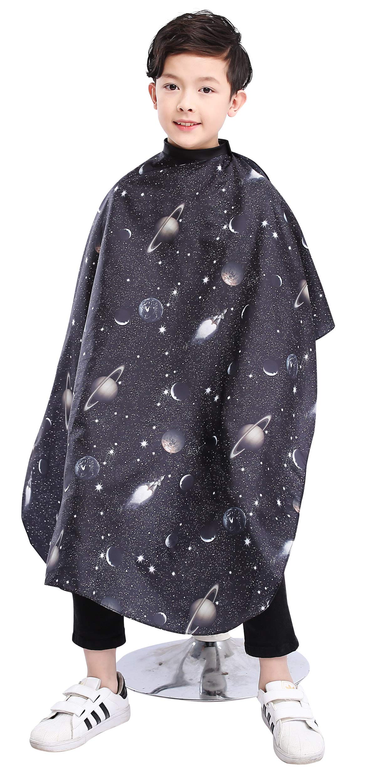 PERFEHAIR Kids Haircut Barber Cape Cover for Hair Cutting,Styling and Shampoo, for Boys - Black Space Printing