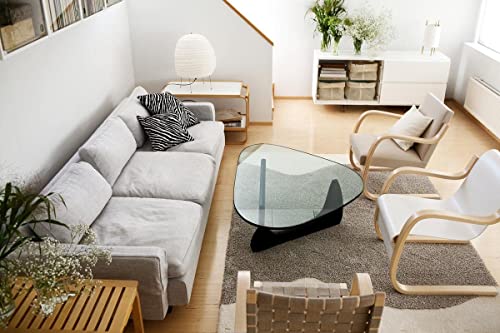 eChamp Noguchi Table Triangle Glass Coffee Table Vintage Glass End Table, Solid Wood Base and Triangle Clear Glass Top Modern End Table for Living Room, Patio, Study (Black)