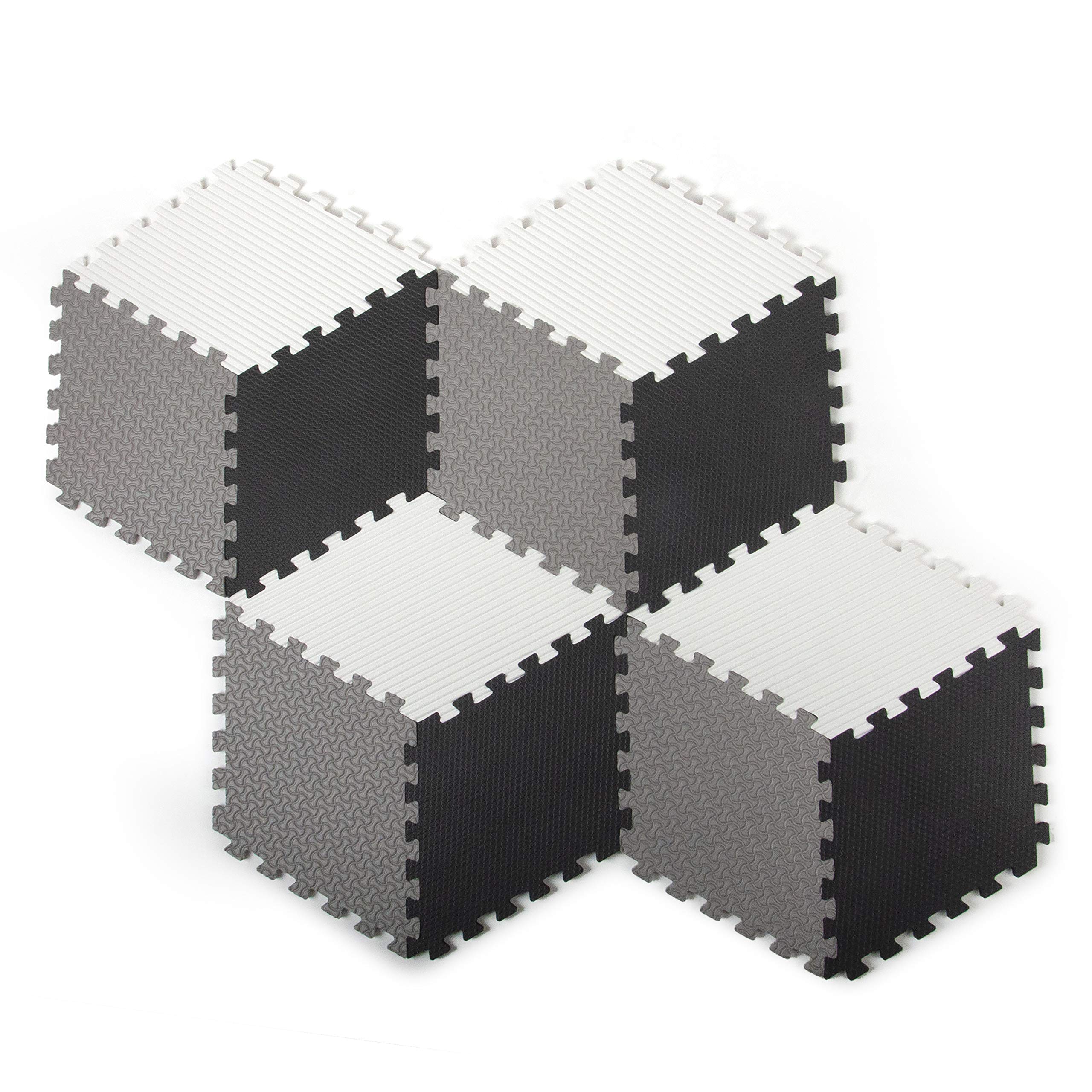 Tadpoles 12-Piece Rhombus Shaped Playmat | Interlocking Foam Mats | Soft and Durable | Total Floor Coverage of 54โ x 40โ | Ideal for the Playroom, Den, Bedroom, and More | For Kids and Adults | Black