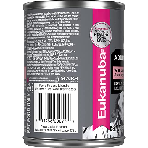 Eukanuba Adult With Lamb & Rice Canned Wet Dog Food, (12) 13.2 oz Cans