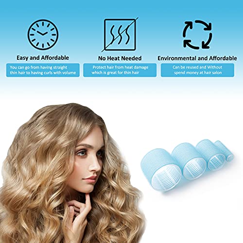 Self Grip Hair Rollers Set, Jumbo Size Hair Curlers, Salon Hair Dressing Curlers, Self Holding Rollers for DIY or Hair Salon Curlers for Hair Styling, 4 Sizes 24 Pack (Blue)