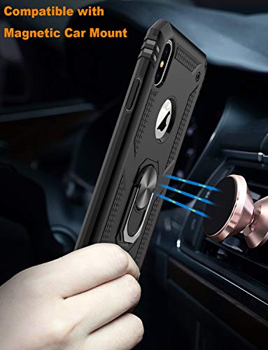 LUMARKE iPhone Xs Max Case with Tempered Glass Screen Protector,iPhone Xs Max Cover Military Grade 16ft. Drop Tested Cover with Magnetic Ring Kickstand Protective Phone Case for iPhone Xs Max Black