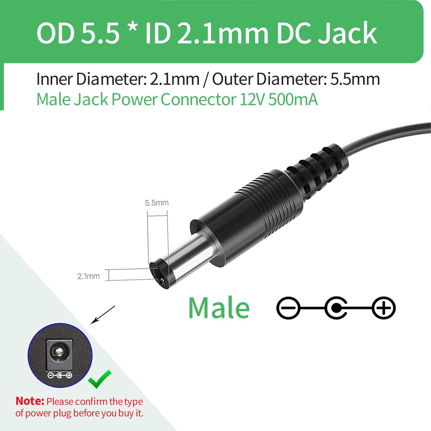 Security-01 AC to DC 12V 0.5A 500mA Power Supply Adapter 5.5mm x 2.1mm UL Listed FCC,CY-1200500