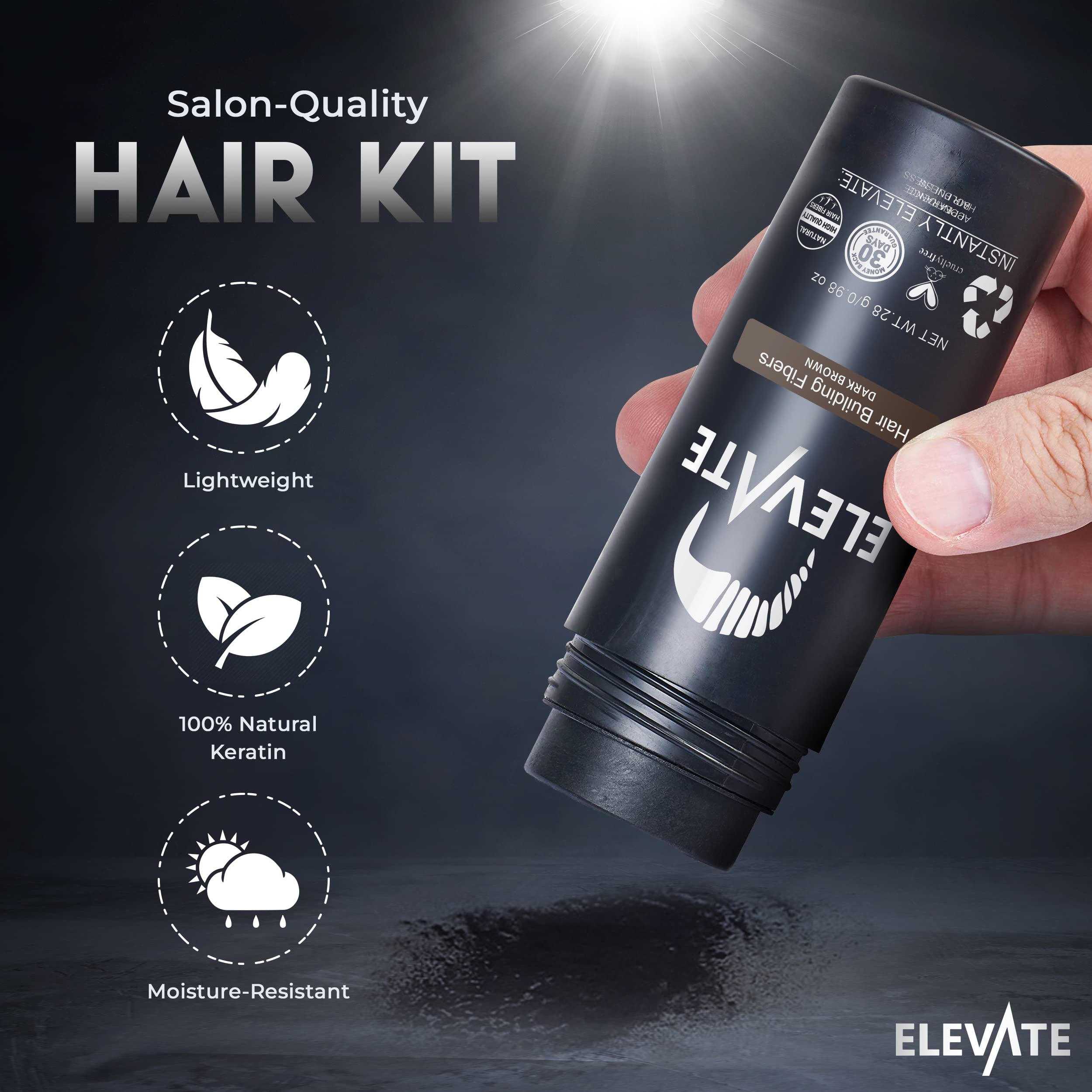 ELEVATE Hair Perfecting 2-in-1 Kit | Set Includes Natural Hair Thickening Fibers & Spray Applicator Pump Nozzle | Instantly Conceal & Thicken Thinning or Balding Hair Areas for Men Women (Dark Brown)