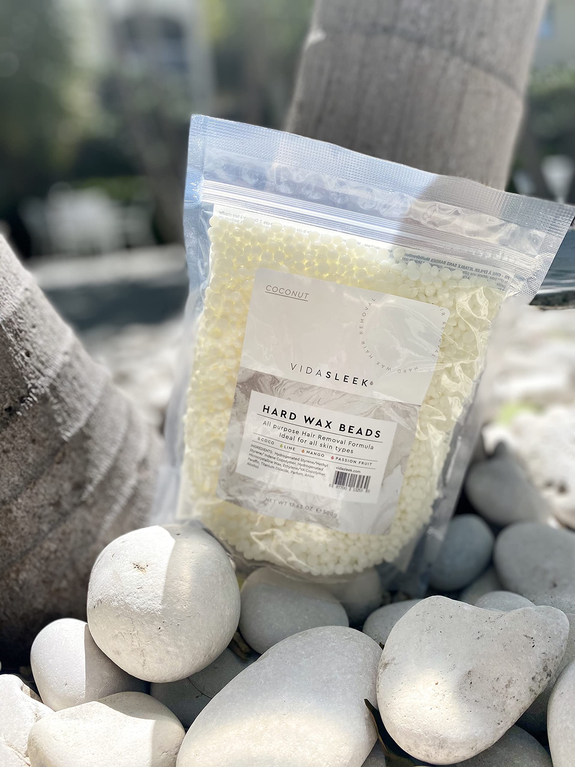 VidaSleek Hard Wax Beads - All Purpose Hair Removal Wax - No Strips Needed - Coconut Scent - 17.63 oz