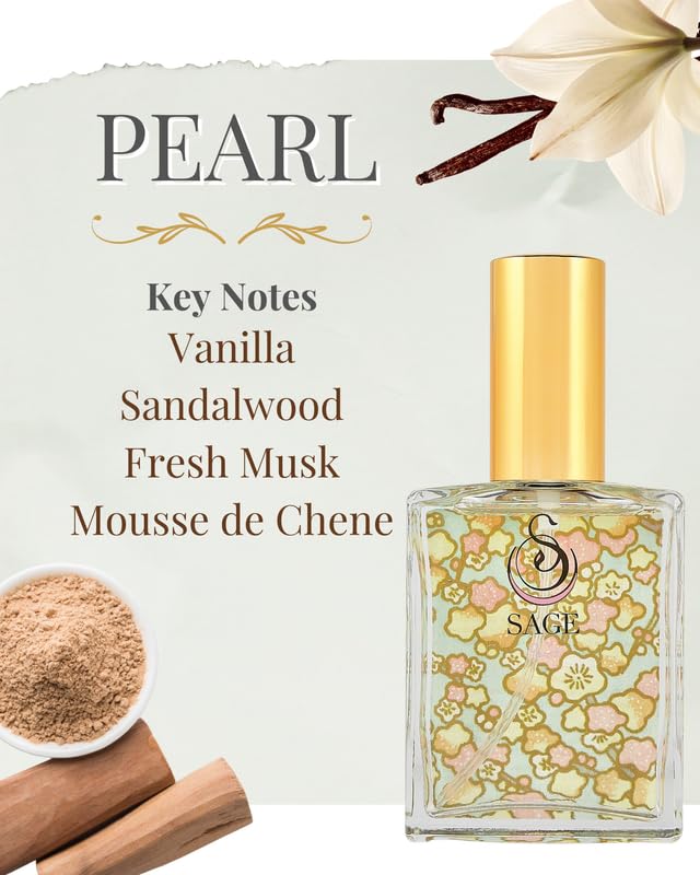 Pearl Organic Perfume Spray by Sage- 2 oz, Vegan & Cruelty-Free, Subtle Scent, Vanilla, Sandalwood, Musk