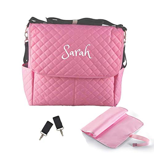 Dream Embroidery PERSONALIZED Large Diaper Bag Messenger Bag Baby Shoulder Bag Monogram (Pink)