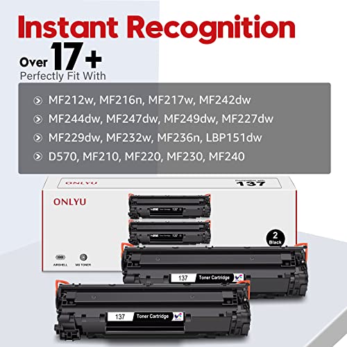 ONLYU Compatible Toner Cartridge Replacement for Canon 137 Black Toner Cartridge ImageClass D570 MF236n LBP151dw MF232w MF242dw MF244dw MF247dw MF249dw MF216n MF227dw MF212w Printer (Black, 2-Pack)