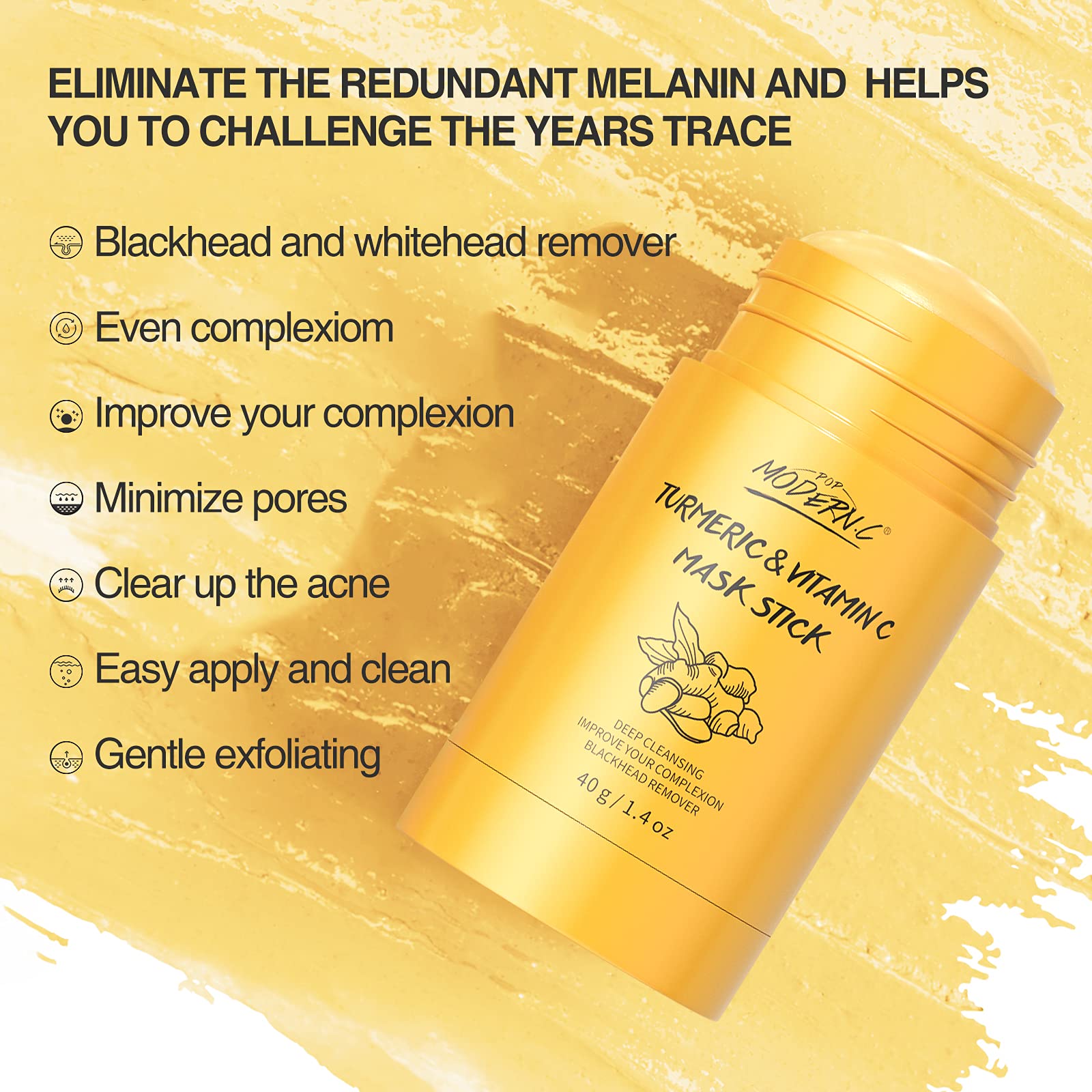 Turmeric Clay Stick Mask Organic Vitamin C Purifying Mask for Blackhead Cleansing Healing Clay Mud Mask for Deep Clean Pore Improve Skin Acne Scars Facial Mask With Blackhead Remover Extractor Tools