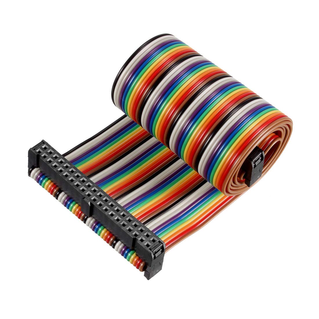 uxcell IDC Rainbow Wire Flat Ribbon Cable 40P D-Type FC/FC Connector 2.54mm Pitch 0.5m/19.7inch Length