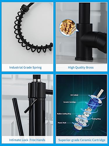 AIMADI Kitchen Faucet,Black Kitchen Faucet,Commercial Kitchen Faucet with Sprayer Single Handle Single Hole Spring Kitchen Sink Faucet,Matte Black