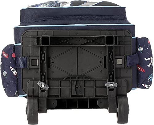 Egchescebo Kids Rolling School Backpack Bags for Boys School With Wheels Trolley Roller Wheeled 5PCS With Lunch Box Cute Astronaut Pattern Blue Backpacks Bags for Boys