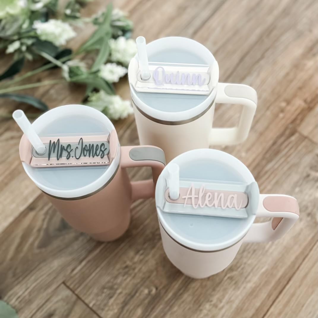 Imaginate Personalized Tumbler Name Plate Compatible with Stanley - Customizable Engraved Acrylic Name Tag Cup Accessory - Fits 14, 20, 30 or 40 Ounce Quencher H2.0 FlowState Lid
