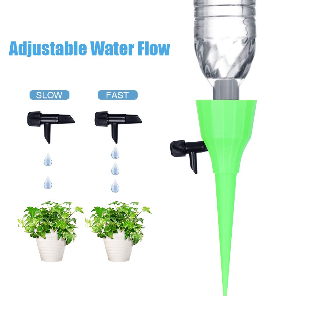 Emoly Upgraded 12 Pack Self Plant Watering Spikes with Adjustable Water Flow, Plant Waterer for Indoor Outdoor, Automatic Watering Spikes for Potted Plants
