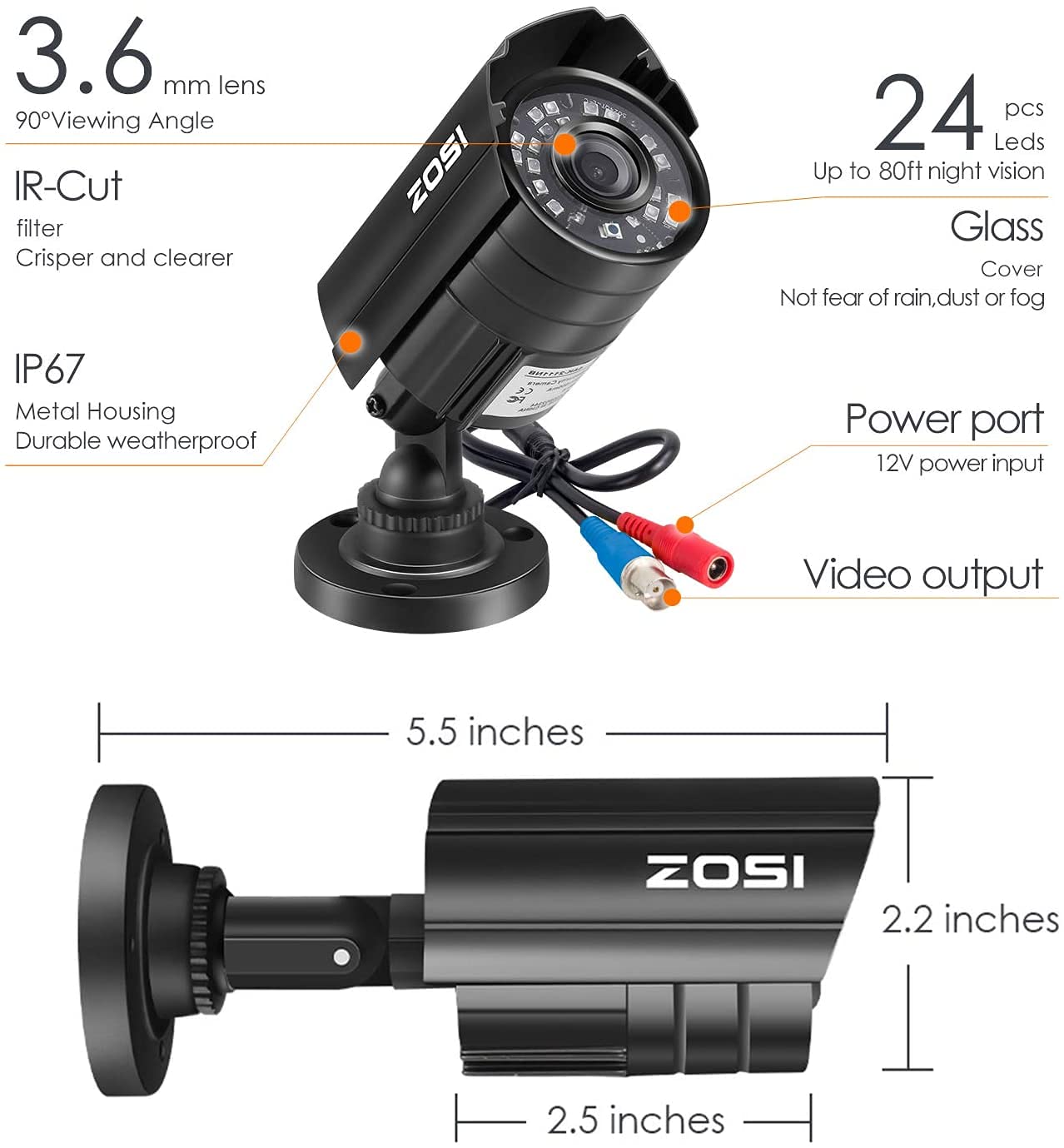 ZOSI 1080P 4 Pack HD-TVI Security Bullet Cameras Outdoor Indoor Weatherproof with 24pcs IR LEDs 65ft Night Vision for 2.0MP Surveillance TVI CCTV System (Renewed)