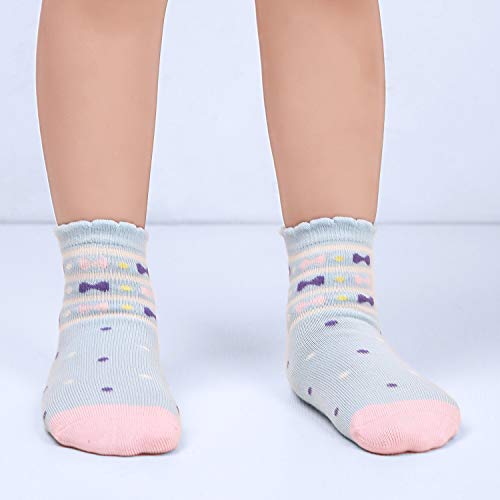LAISOR 12 Pairs Assorted Non-Skid Ankle Cotton Socks with Grip For Kids Toddlers Baby Girls