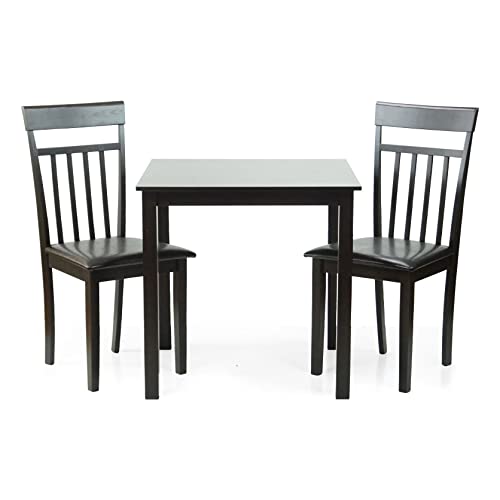 Dining Kitchen Set of 3 Square Table and 2 Classic Wood Chairs Warm in Espresso Black