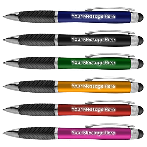 Personalized Pens-80 Pack Bulk-Free Laser Engraving - 3 In Ballpoint Pen, Stylus and Light Up Personalized Area, Custom Business Name, Text, Logo or Gift Message, For Parties and Events, Assorted