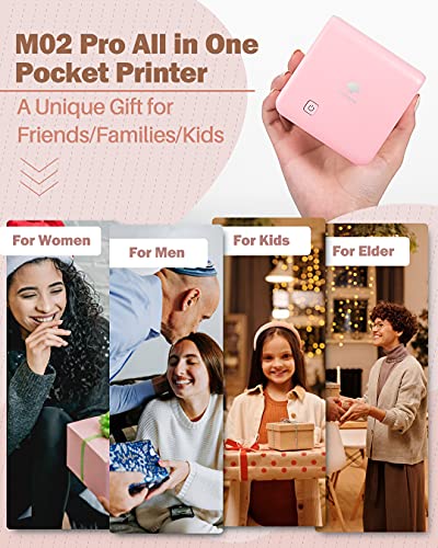 Phomemo 300dpi Pocket Phone Printer- M02 Pro Mini Photo Printer Wireless Thermal Printer for iOS and Android, Plan Journal, Organization, Art Creation, Gift, Pink