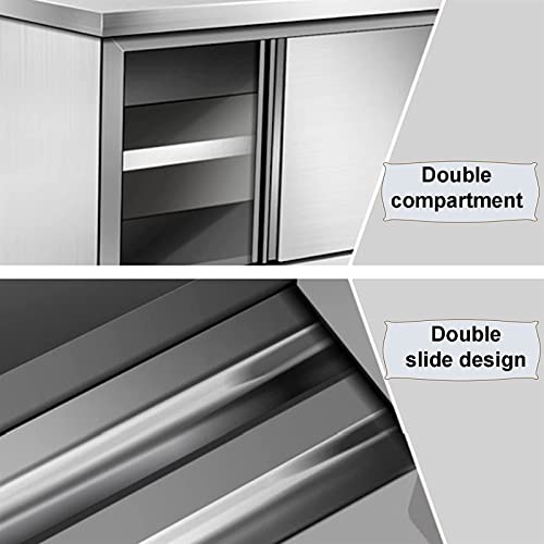 Business Hotel Kitchen Work Catering Table, Stainless Steel Table Commercial Work Prep Table with Adjustable Lower Galvanized Shelf Heavy Duty Table for Restaurant, Kitchen Rack (Size : 100x50x80cm)