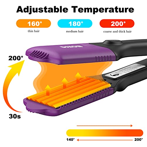 DSHOW 4 in 1 Hair Crimper Hair Waver Hair Straightener Curling Iron with 4 Interchangeable Titanium Ceramic Flat Crimping Irons Plates (Purple)