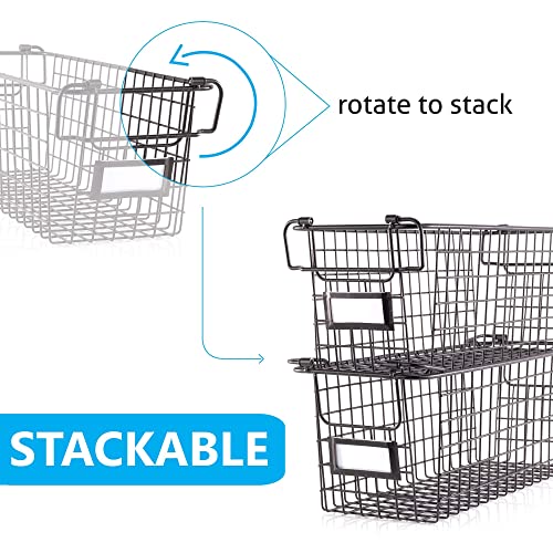 Granrosi Wire Baskets For Storage Pantry Baskets, Set of 2 Wire Storage Baskets, Wire Baskets for Organizing, Large Wire Basket, Kitchen Organization Baskets, Metal Basket for Storage - L - Bronze