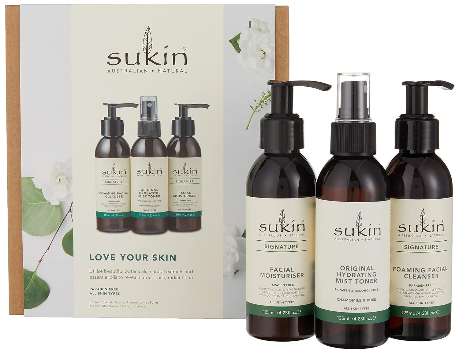 3 Step Love Your Skin Pack, Facial Cleanser, Hydrating Mist Toner & Facial Moisturizer, Set of 3