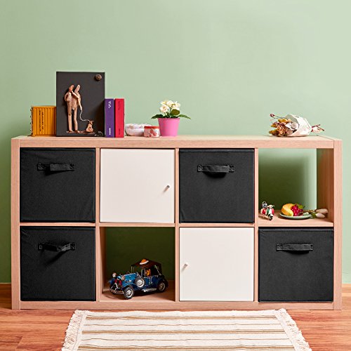 EZOWare Set of 4 Foldable Black Fabric Basket Bin, Collapsible Storage Cube Boxes for Nursery Toys (13 x 15 x 13 inches)