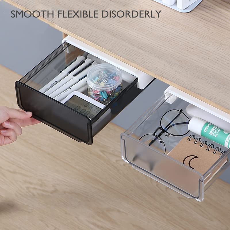 COZYWELL Under Desk Storage Drawer, Pack of 2PCS Attachable Desk Drawer Slide-out, Self-Adhesive Under Desk Organizer Table Storage for Stationery Home Office Organization