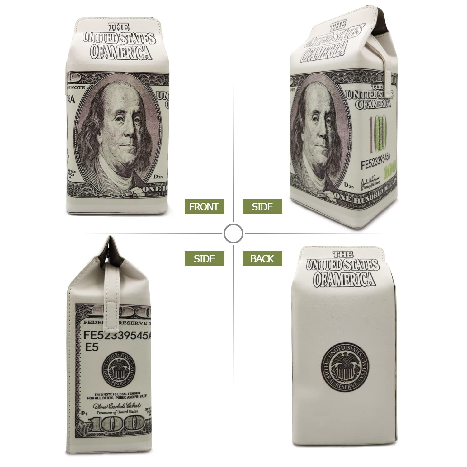 Aovtero Dollar Bill Box Bag Crossbody Purse for Women Girl Shoulder Bags Pu Leather (Green)