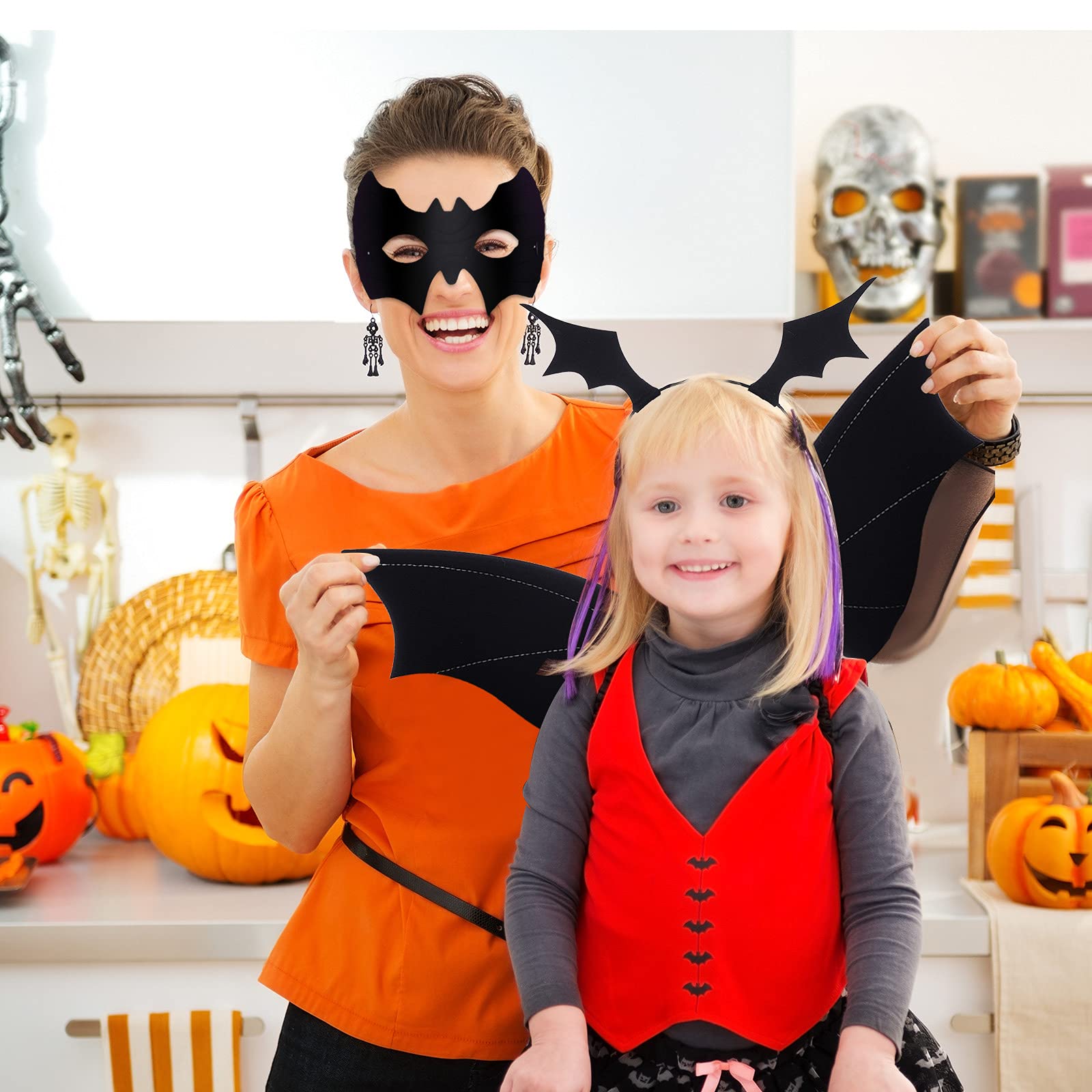 Luinabio Halloween Bat Costume Accessory Bat Ears Headband and Bat Eye Mask for Halloween Party, Cosplay, Costume Ball, Carnival