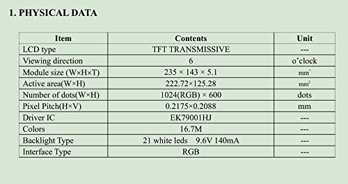 SANZAMELIN 10.1-inch 1024 * 600 Resolution RGB Interface IPS Without Backlit Capacitor TP Touch Screen